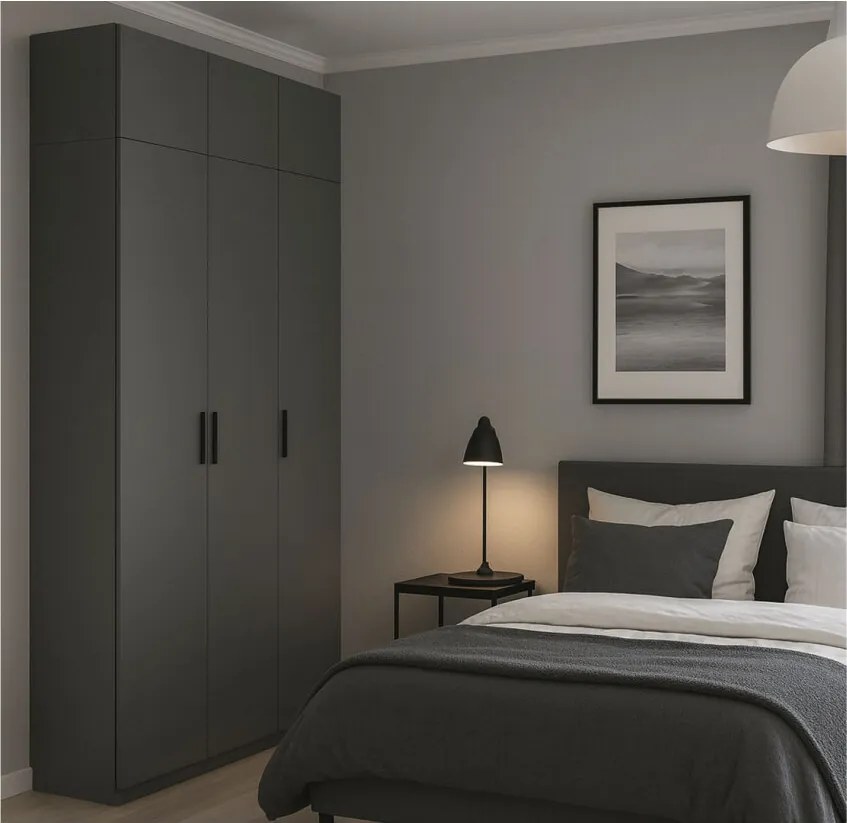 Skříň Dominika 3D s antresolí bez zrcadel, série N, grafit