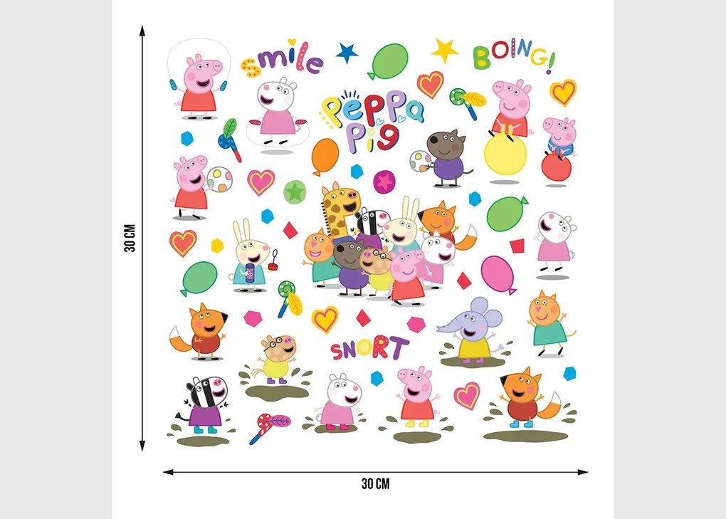 Dětská samolepka na zeď Prasátko Peppa Všichni Přátelé | 30 x 30 cm | DDKS3949