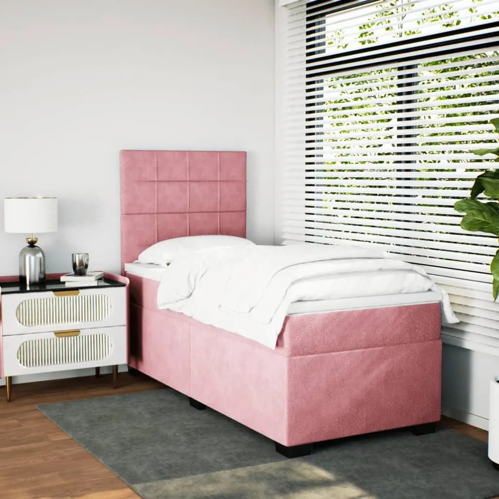 Box spring postel s matrací růžová 90x200 cm samet 3293115