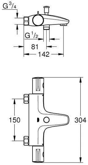 Grohe Grohtherm 800 Vanová termostatická baterie, chrom 34568000