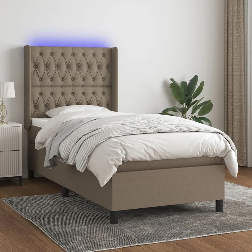 Box spring postel s matrací a LED taupe 80 x 200 cm textil