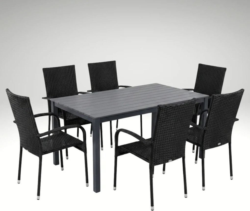 Vikio Zahradní ratanový set 150x90 pro 6 osob DT276-S šedý
