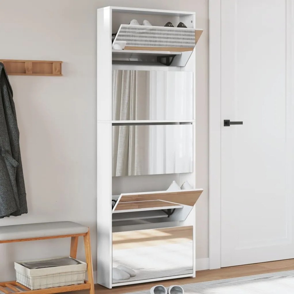 Botník se zrcadlem 5patrový bílý s vysokým leskem 63x17x169,5cm 3228282