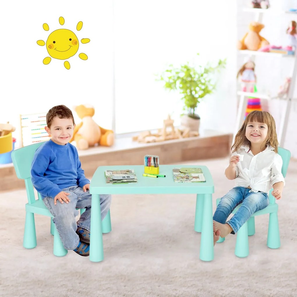Costway 3 PCS. Kindersitzgruppe Kindertisch mit 2 Stühlen Kindermöbel – zelený