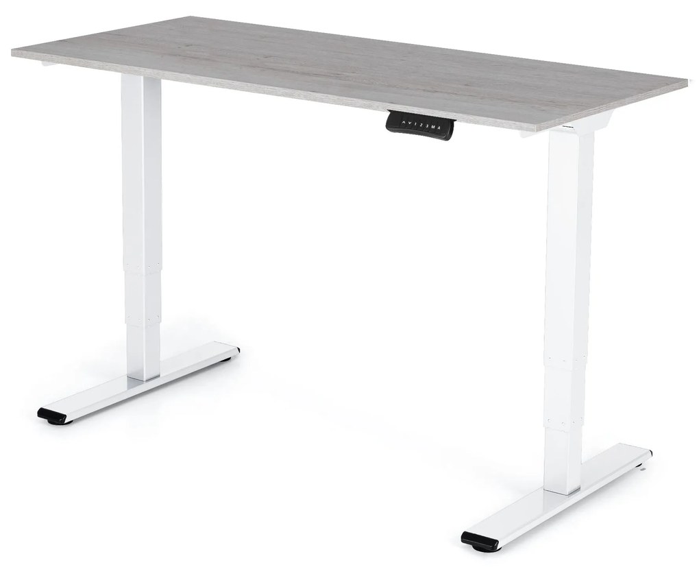 Výškově nastavitelný stůl Liftor 3segmentové nohy bílé,  deska 1380 x 650 x 18 mm dub halifax pískově šedý