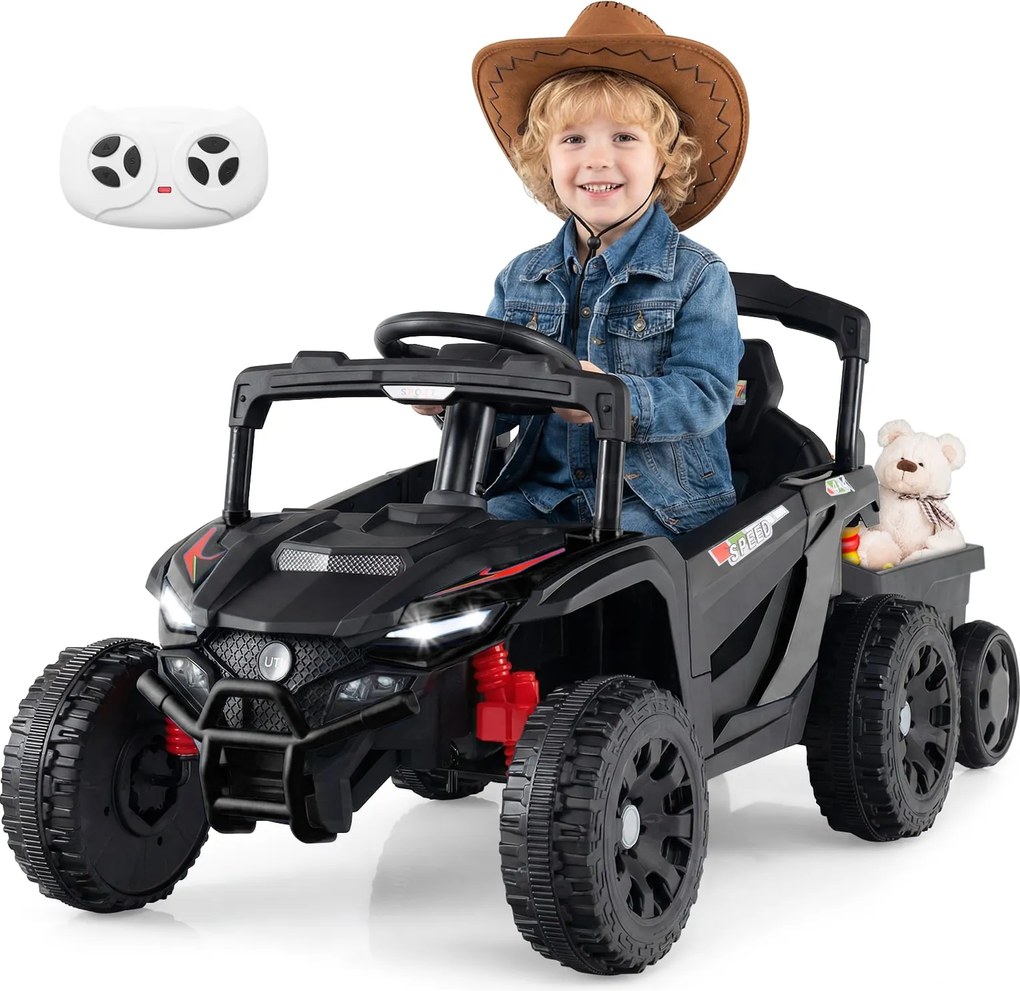 Costway 12 V Dětský traktor s odnímatelným přívěsem a rodičovským