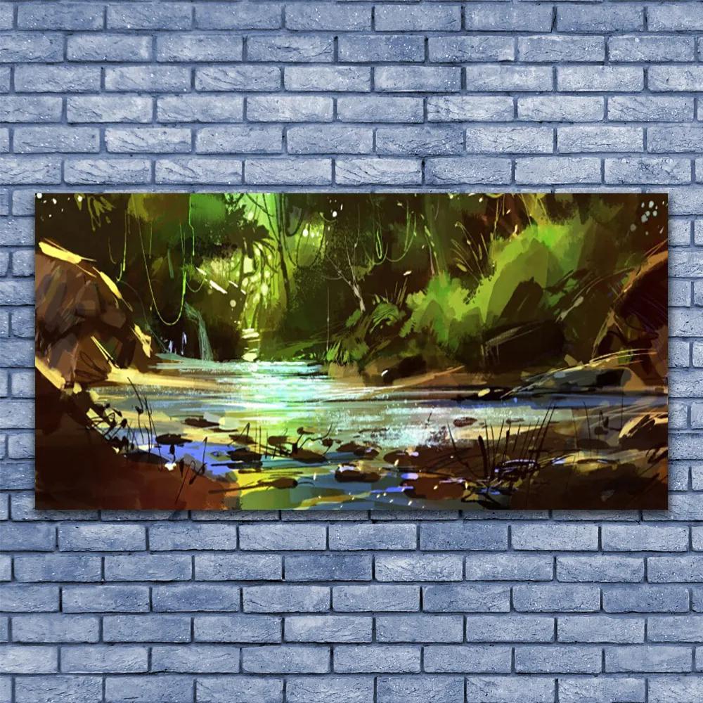 akrylový obraz Les Jezero Kameny Příroda 120x60 cm