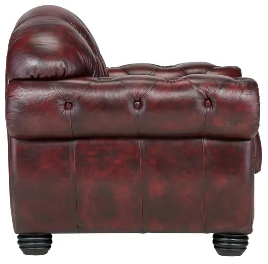 furniture-nabytek.cz - Masivní křeslo Chesterfield Hereford z pravé kůže, červené – 112×96×94 cm