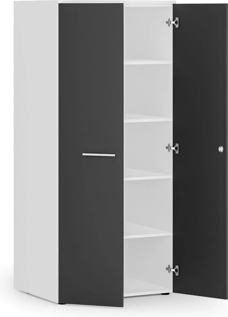Kancelářská policová skříň PRIMO WHITE s dveřmi, 1781 x 800 x 600 mm, bílá/grafit