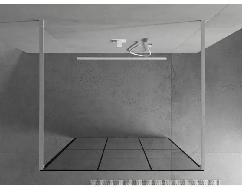 Mexen Kioto volně stojící sprchová zástěna 100 x 200 cm, Průhledné/Černý vzor 8 mm, Bílá - 800-100-002-20-77