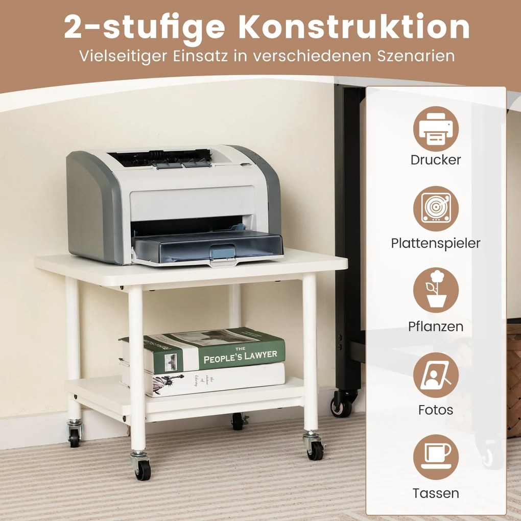Costway Stolek na tiskárnu s 2 úrovněmi a uzamykatelnými kolečky Stojan