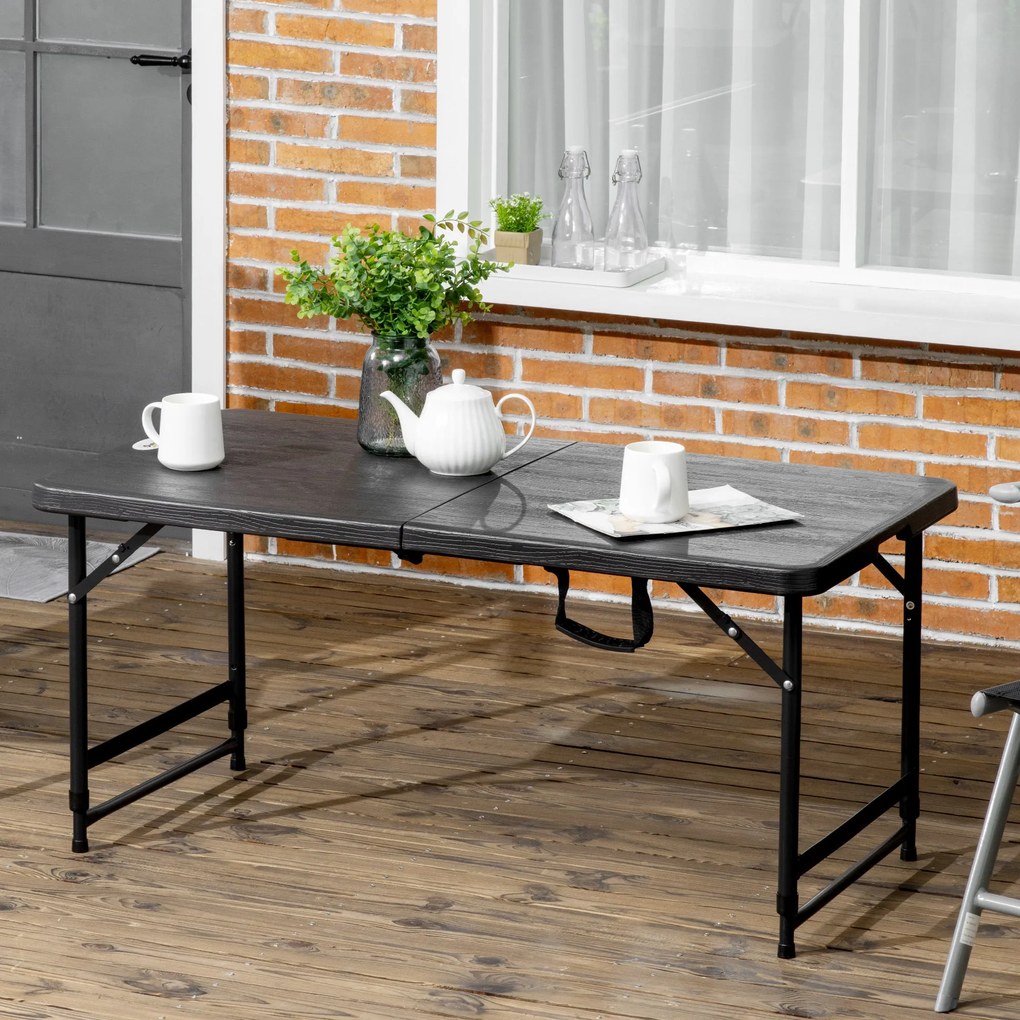 Skládací venkovní stůl Outsunny Plastový 118 x 60 x 74 cm, Odolný proti povětrnostním vlivům, Protiskluzový Bufetový stůl, Stanový stůl, Stůl na balk…