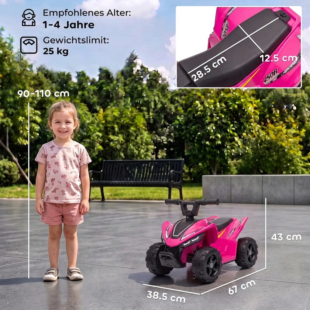 AIYAPLAY Dětské elektrické čtyřkolky 6V, dětská čtyřkolka s lithium-akumulátorem, funkce vpřed, ovládání tlačítkem na řídítkách, 1,5-2 roky, světle č…