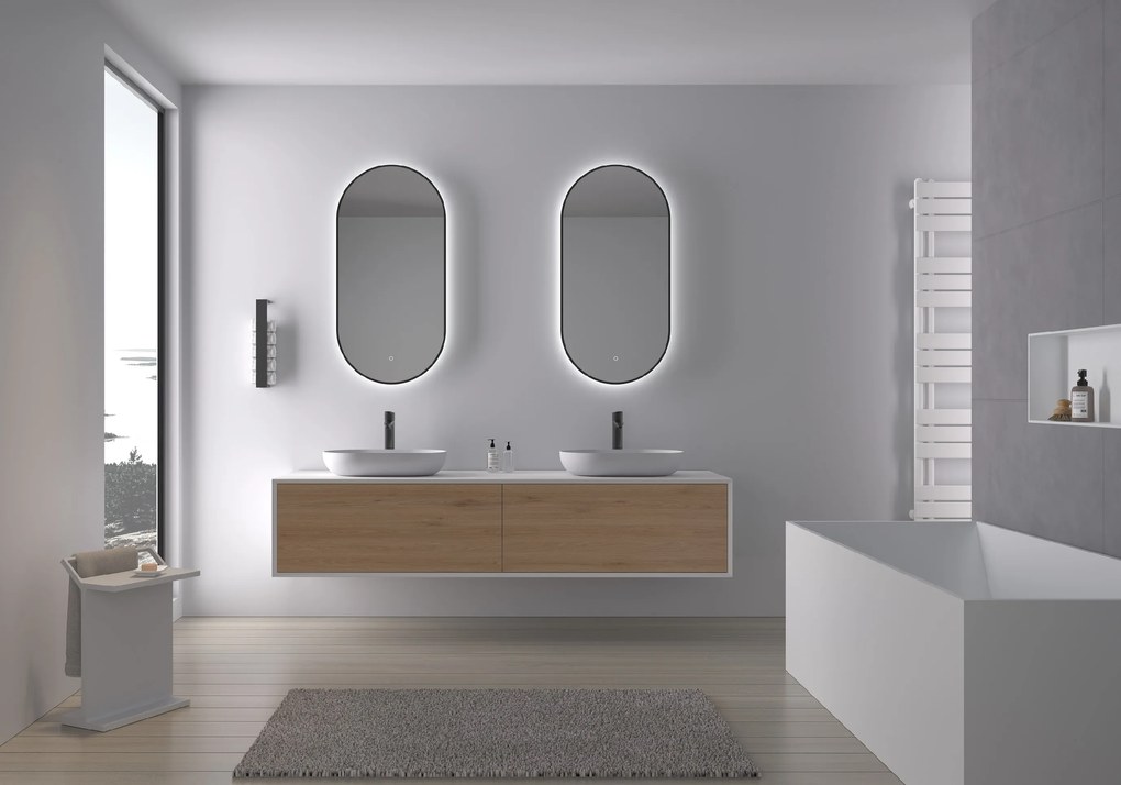 Cerano Balzo, LED koupelnové 55x100 cm, kovový rám, černá matná, CER-CER-NT8144H-55X100