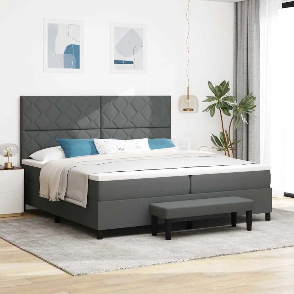 Postel s boxspringem s čelo Tmavě šedá 200 x 200 cm textil 3344171
