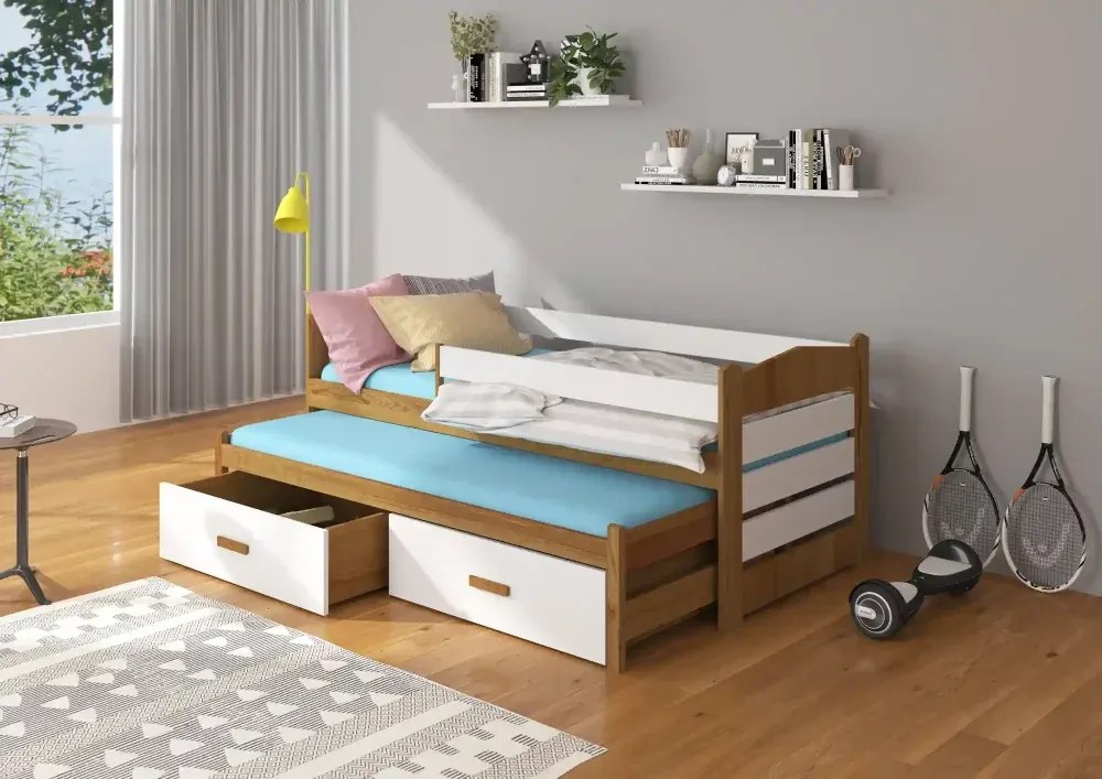Postel dvojitá s bariérou TIARRO 200x90 dub (97 x 80) cm – 2 zásuvky na lůžkoviny místo další komody