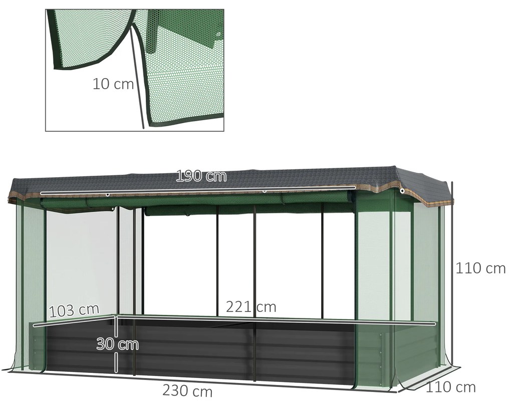MM Handel  Vyvýšený záhon  s ochrannou sítí proti ptákům a krytem 230x110x110 cm