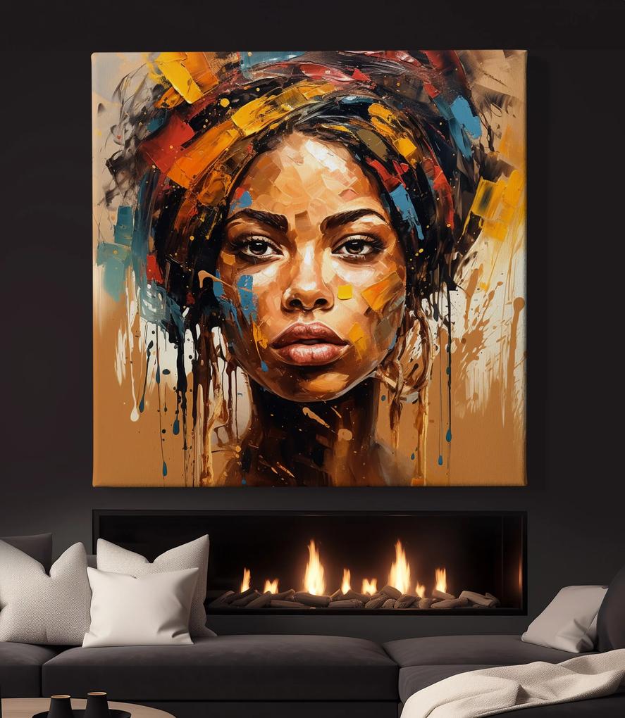 Obraz na plátně - Africká žena Aisha se zamyšleným pohledem FeelHappy.cz Velikost obrazu: 140 x 140 cm