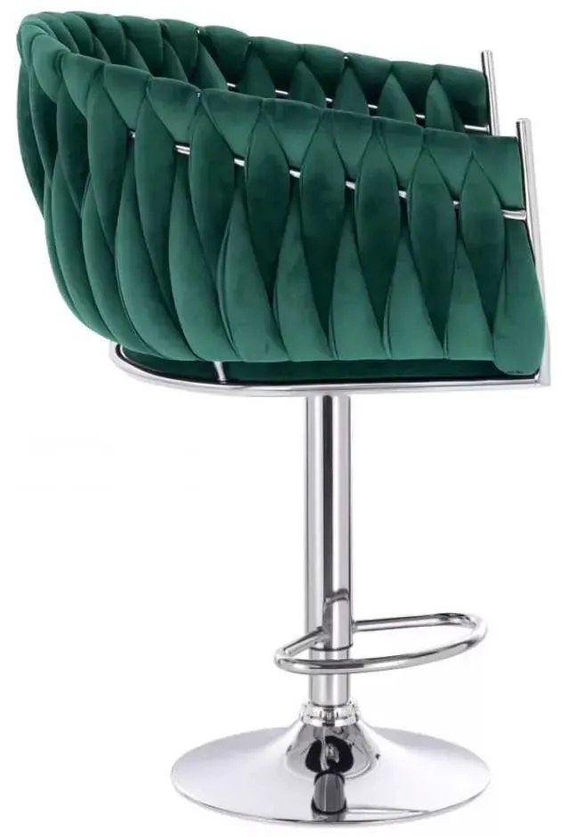 LuxuryForm DESIGN Barová židle NORDEN VELUR na stříbrné kulaté podstavě - zelená