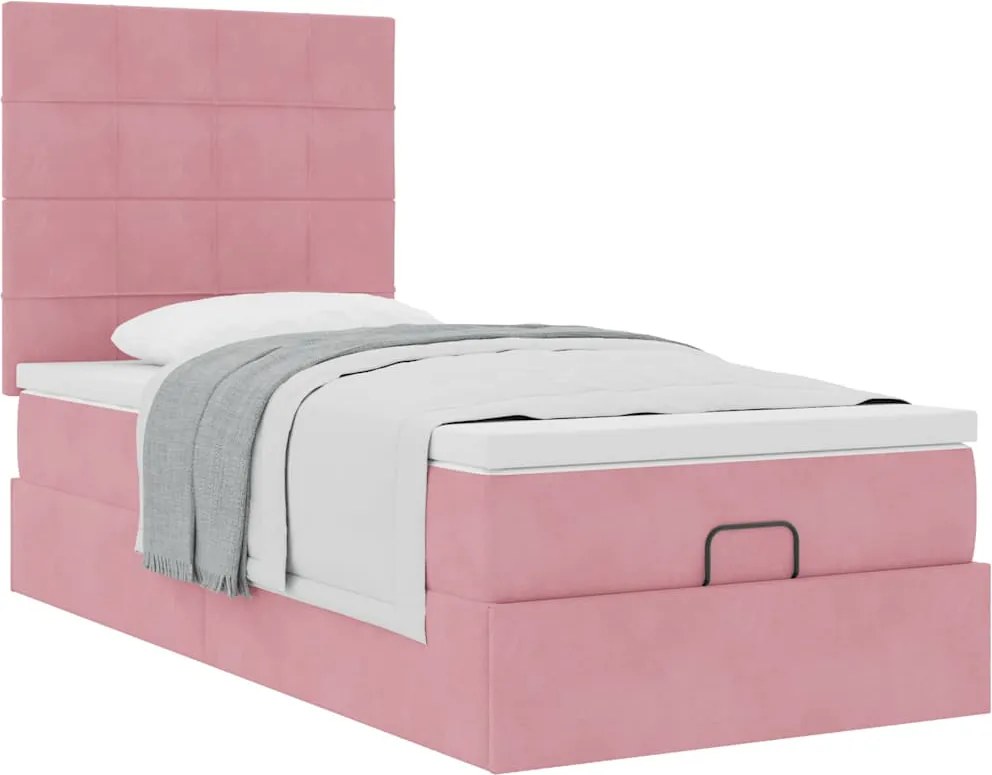 Osmanský rám postele s matracemi růžová 80x200cm samet 3313438