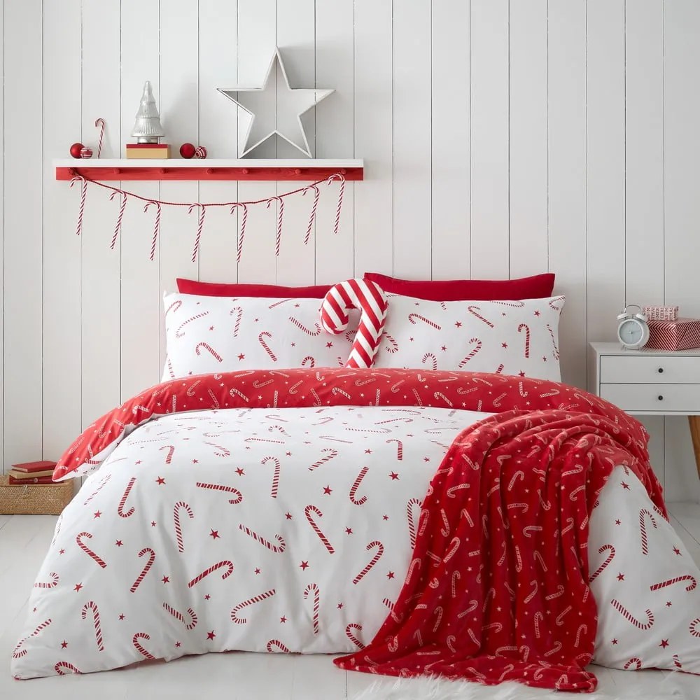 Červeno-bílé prodloužené povlečení na dvoulůžko 230x220 cm Candy Cane – Catherine Lansfield