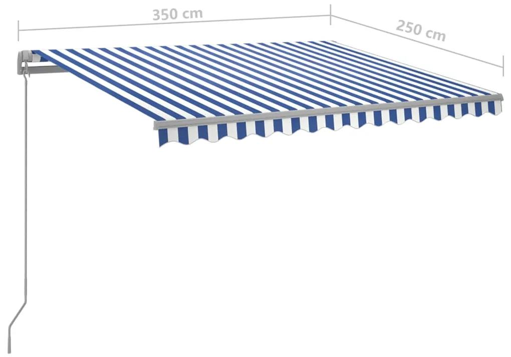 Automatická zatahovací markýza se sloupky 3,5 x 2,5 m modrobílá,  3069926