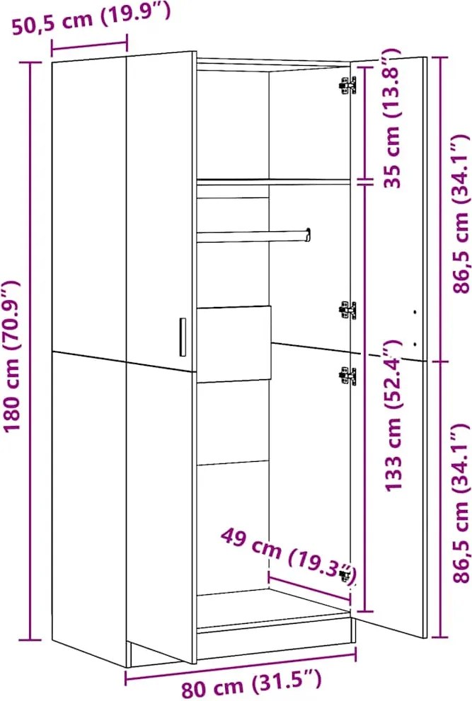 vidaXL Marketos Šatní skříň dub sonoma 80 x 52 x 180 cm kompozitní dřevo