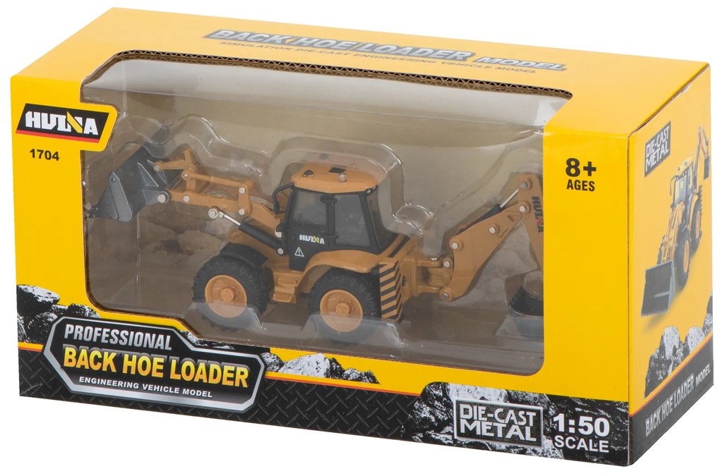 Creative Corner Bagr s nakladačem, buldozer s lžící Kovový model H-toys 1704 1:50