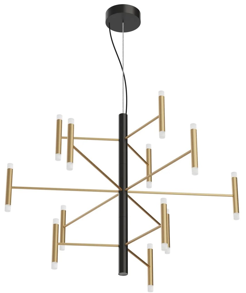 Linea Light 9758 Perla_P12, černo-zlatý moderní lustr, 59W LED 3000K DALI, 87x100cm