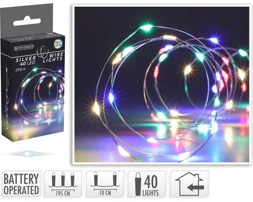 Světelný drát Silver lights 40 LED, barevná, 195 cm