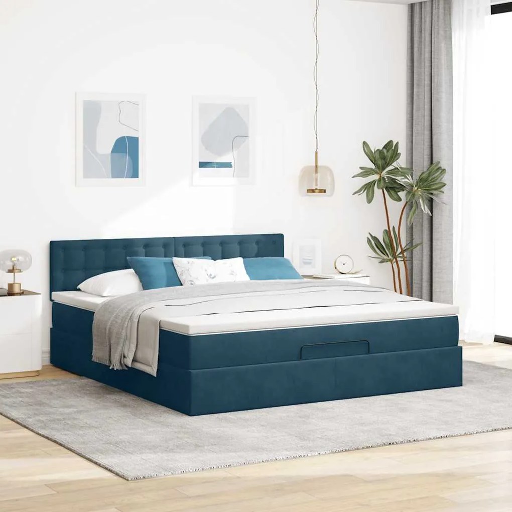 Osmanský rám postele s matrací tmavě modrá 180x200cm samet 3312786