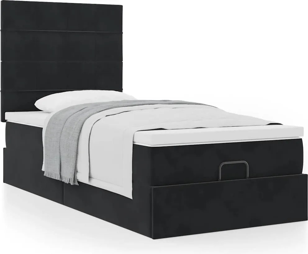 Osmanský rám postele s matracemi černá 90x200cm samet 3313447