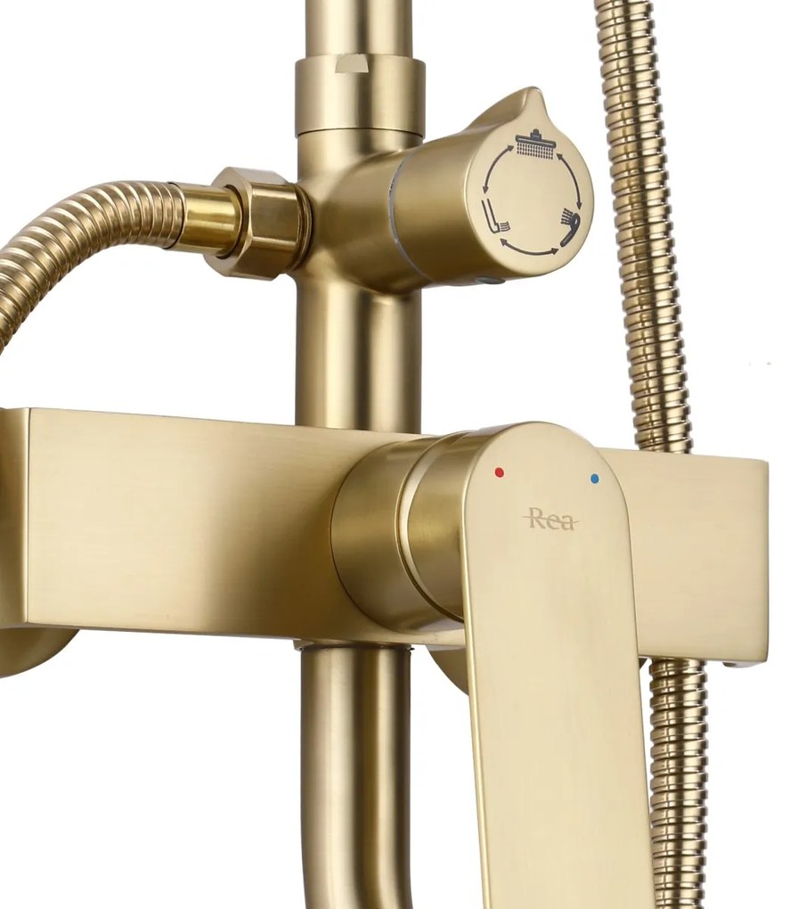 Sprchový set Rea Hass - vanová baterie s ruční a dešťovou sprchou zlatá