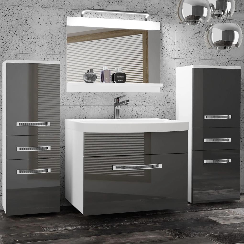 Koupelnový nábytek Belini Premium Full Version šedý lesk
+ umyvadlo + zrcadlo + LED osvětlení Glamour 64