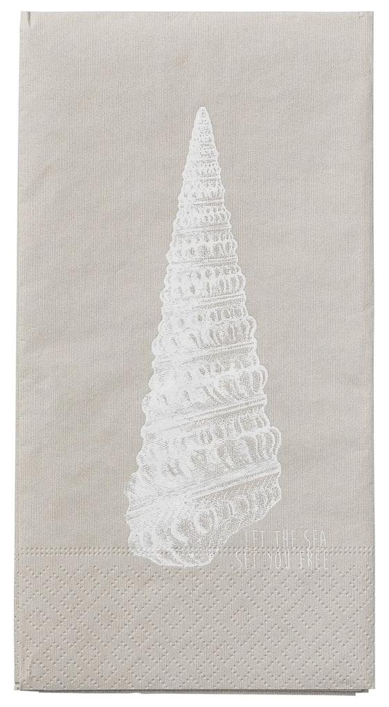 LENE BJERRE Papírové ubrousky SHELBY s obrázkem mušle, béžové, 40 x 40 cm
