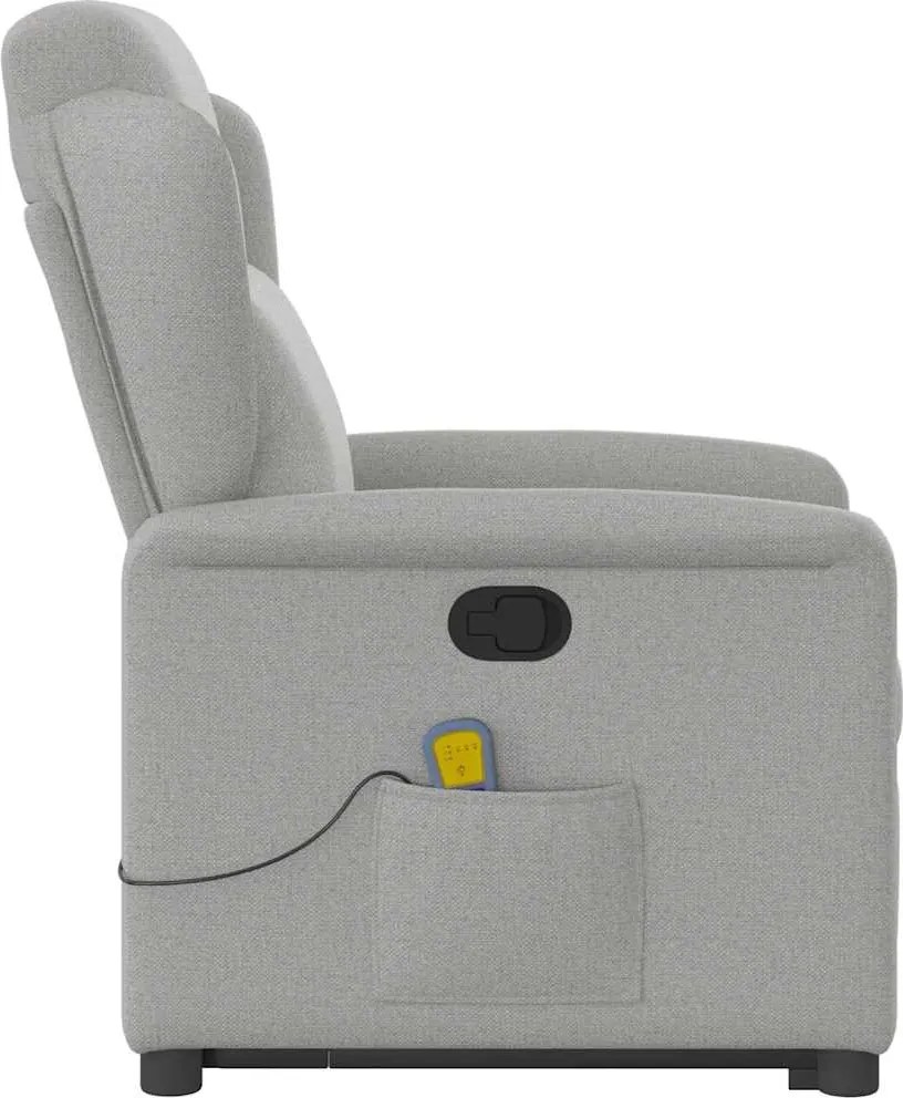 Zvedací masážní polohovací křeslo obláčkově šedé textil 3303153