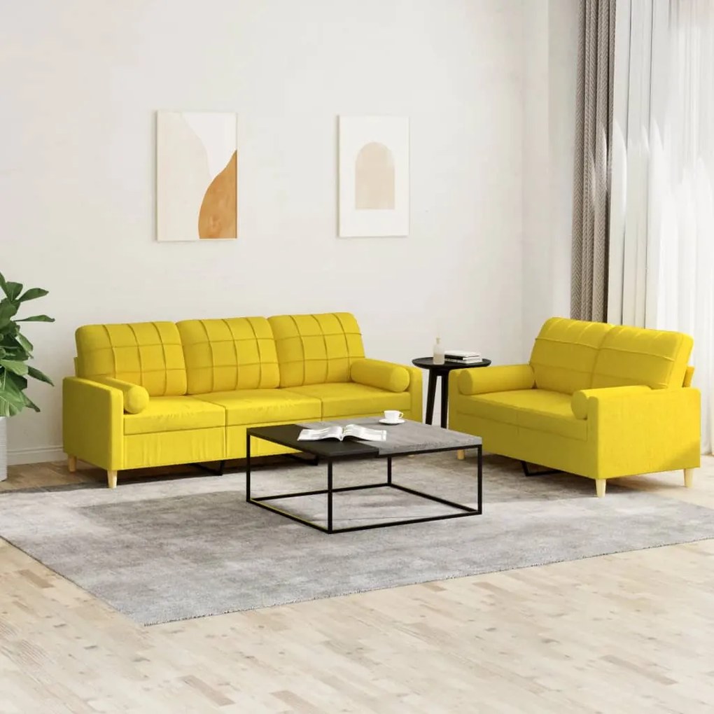 2dílná sedací souprava s polštáři světle žlutá textil 3201327