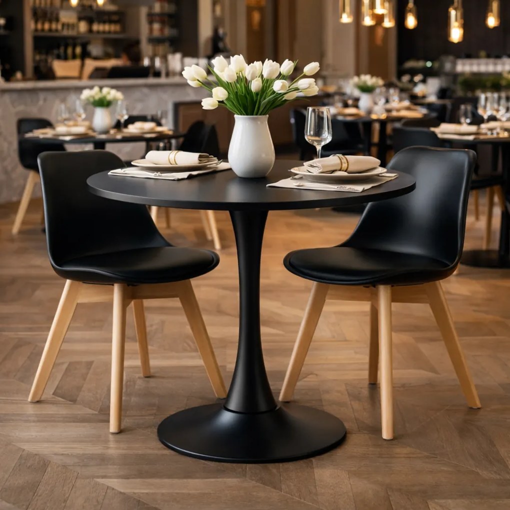 Jídelní stůl, černá, průměr 80cm, REVENTON NEW