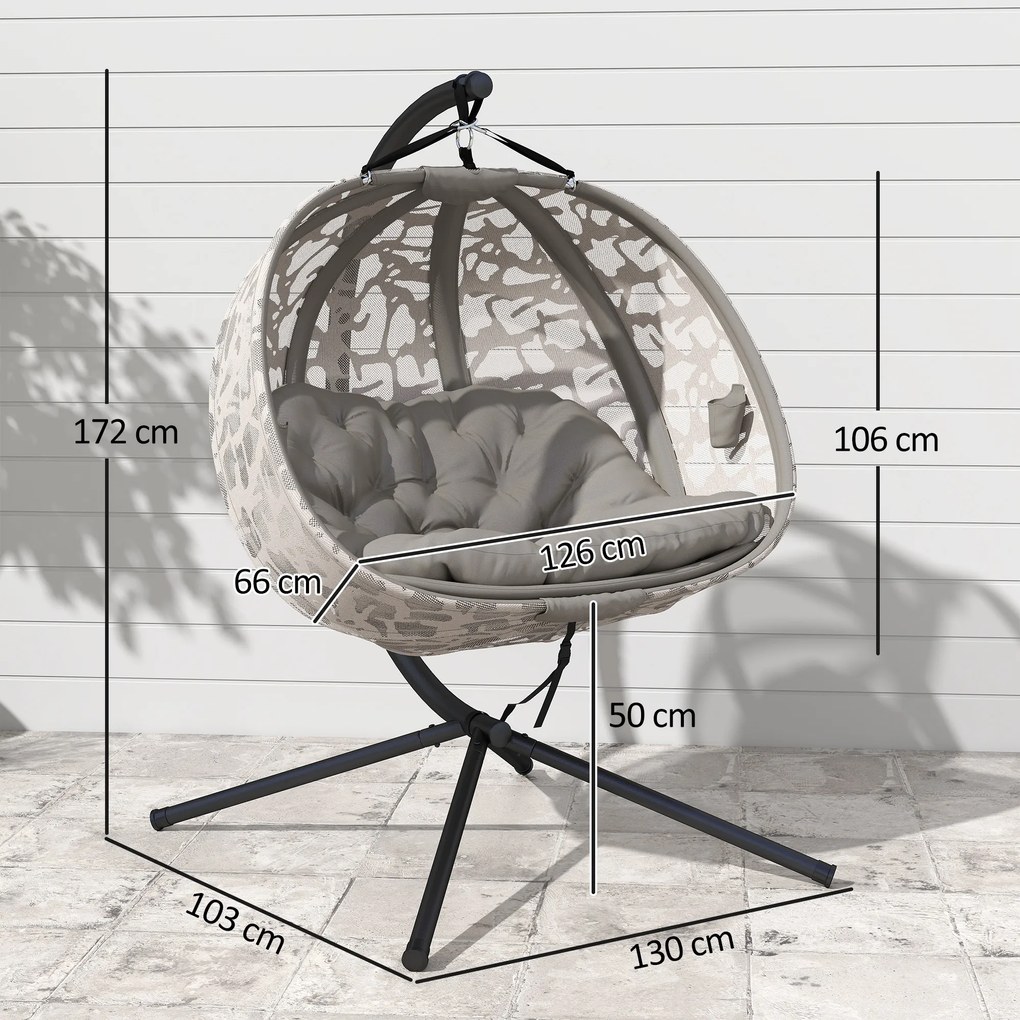 Závěsné křeslo Outsunny 2místné závěsné křeslo s polštářem skládací závěsná houpačka do 240 kg polyester ocel písková barva