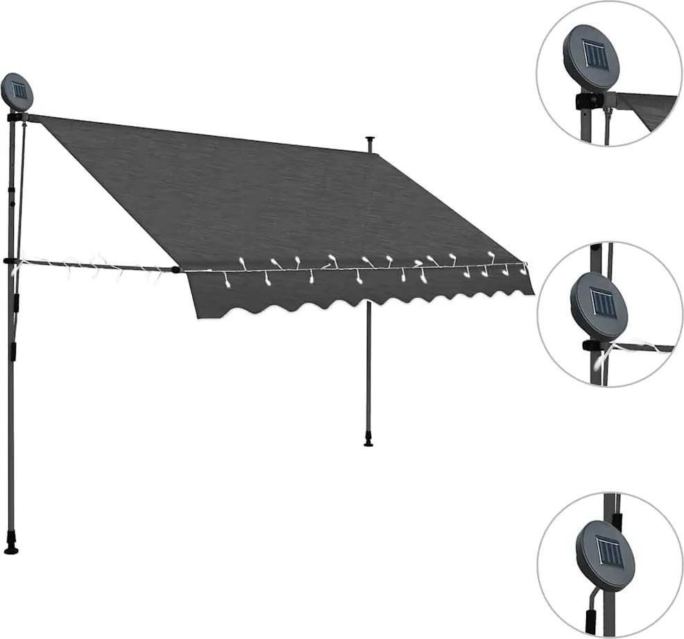 Ručně zatahovací markýza s LED světlem 300 cm antracitová 145866