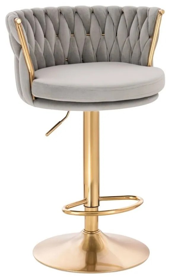 LuxuryForm DESIGN Barová židle LYON VELUR na zlaté kulaté podstavě - světle šedá