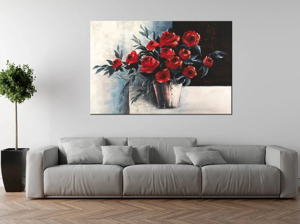 Gario Ručně malovaný obraz Růže ve váze Rozměry: 120 x 80 cm