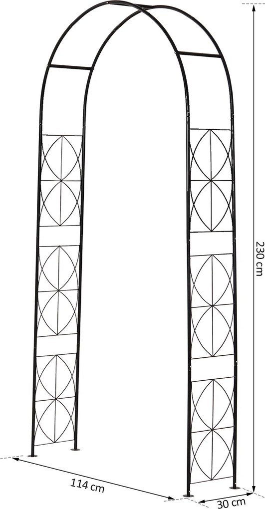 Outsunny oblouková mřížka pro výsadbu zahradní oblouková střecha kovová černá 114 x 30 x 230 cm pro popínavé rostliny a dekorace | Aosom.de