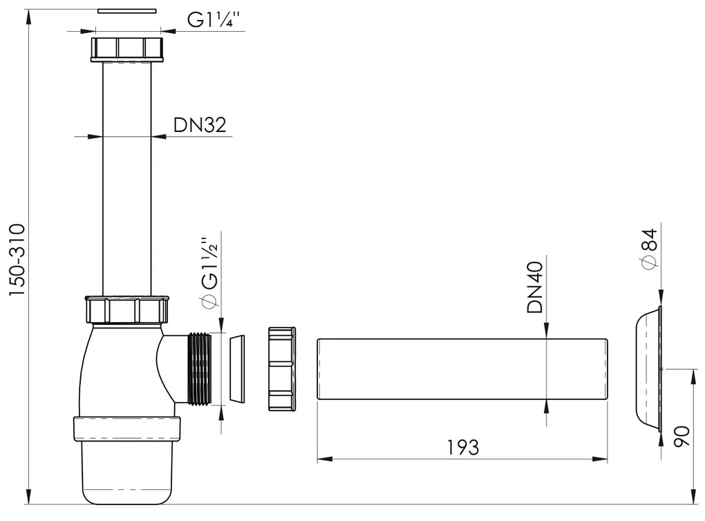 Bruckner umyvadlový sifon 5/4 DN40 bílá 151.109.0