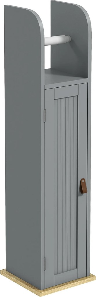 kleankin Koupelnová skříňka s držením toaletního papíru, s dvířky a nastavitelnými policemi 20 x 80 cm šedá