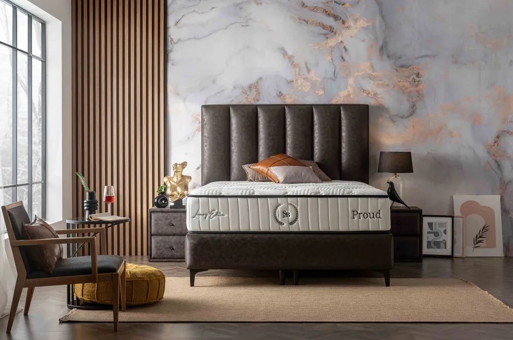 Čalouněná postel PROUD NEW s matrací - černá 140 × 200 cm