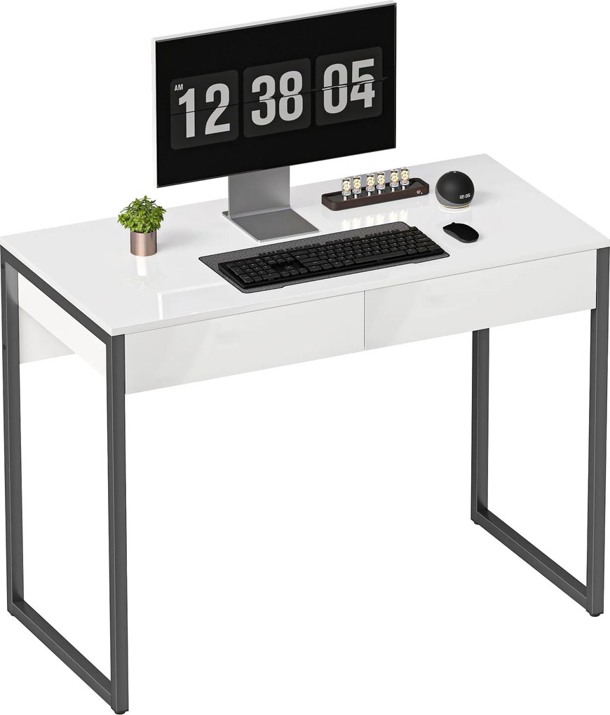 HOMCOM počítačový stůl 100 x 50 cm – 2 zásuvky, ocelový rám, kompaktní do domácí kanceláře, černý | Aosom
