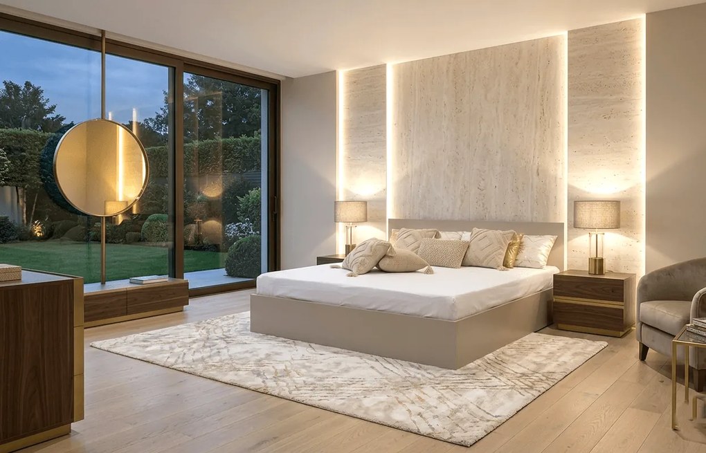 Postel SOFIA 180 x 200 cm, kašmírově béžová Rošt: Bez roštu, Matrace: Matrace Deluxe 10 cm