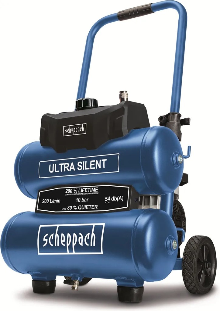 Scheppach HC 20 Si Twin - ultra tichý bezolejový dvouválcový kompresor 20 l