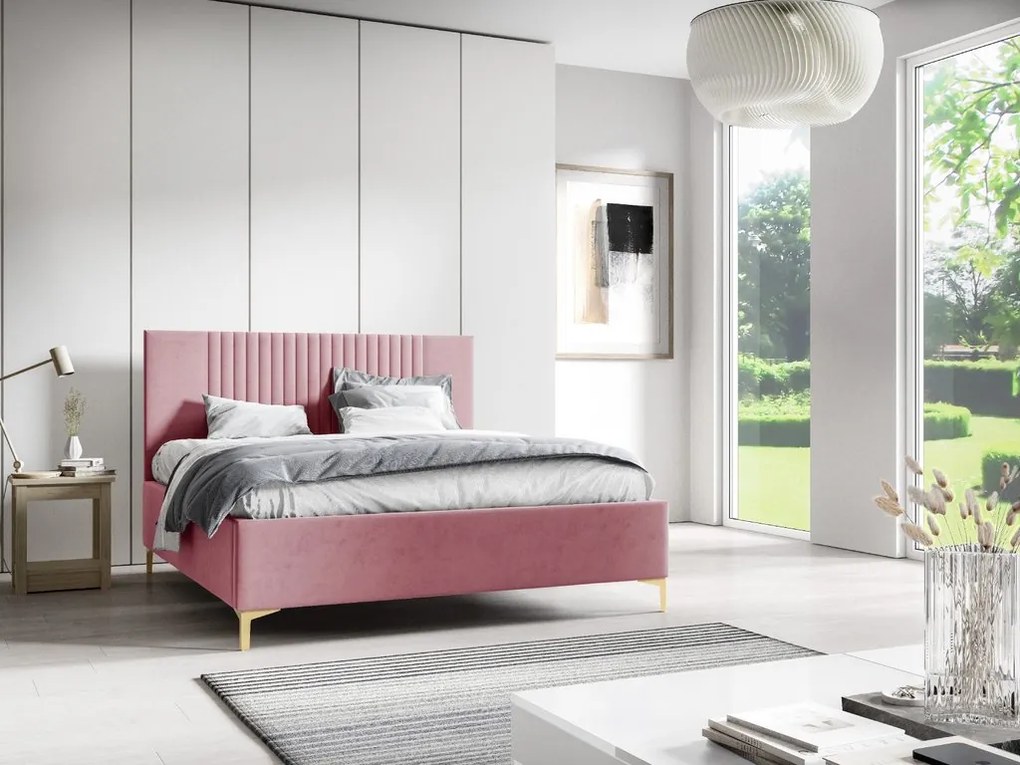 Eka Čalouněná postel LINA+ 140x200 cm Barva látky Trinity: Světle hnědá (Trinity 2306), Úložný prostor: S kovovým rámem úložného prostoru, Barva nožek postele: Černá